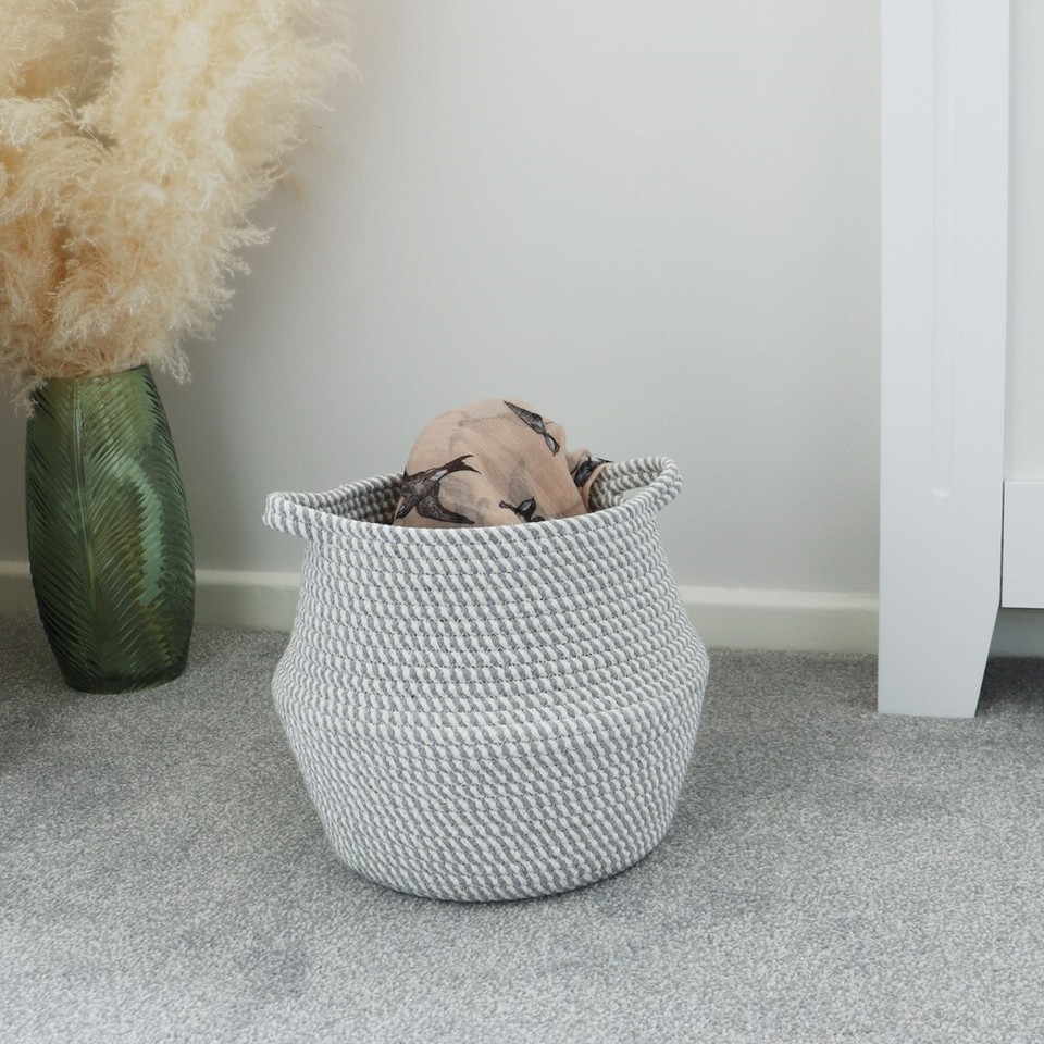 Cotton Rope Storage Baskets Soft Grey & White Tones Bedrooms Playrooms ...