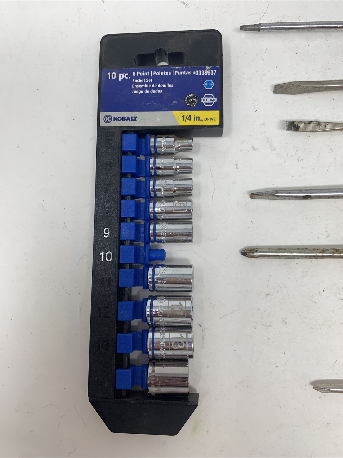 Kobalt 10 PC 1/4 Drive 6pt Laser Marked Mm Shallow Sockets 5 to 14mm ...