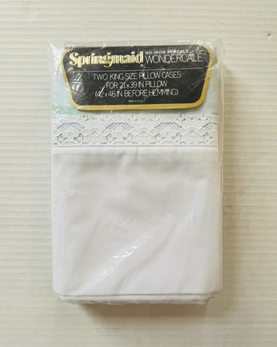 Vintage Springmaid 2 King Pillowcases Green White Floral on Light Blue ...