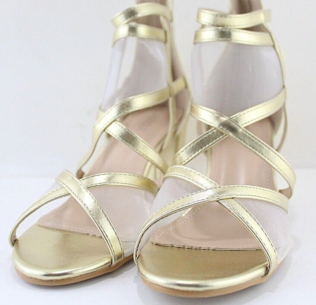 Classique womens mid heel peep toe sandal multi shoe sizes gold faux ...