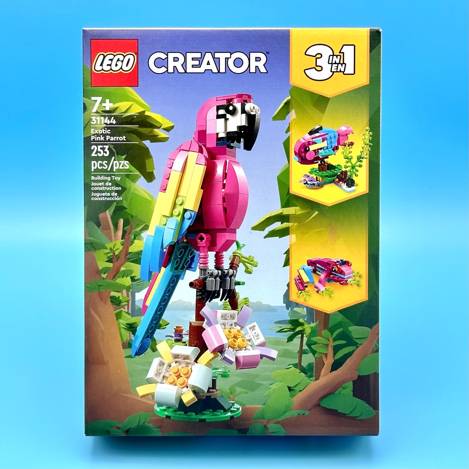 LEGO Creator 3 in 1 Exotic Pink Parrot (31144) Colorful Bird Fish Frog ...