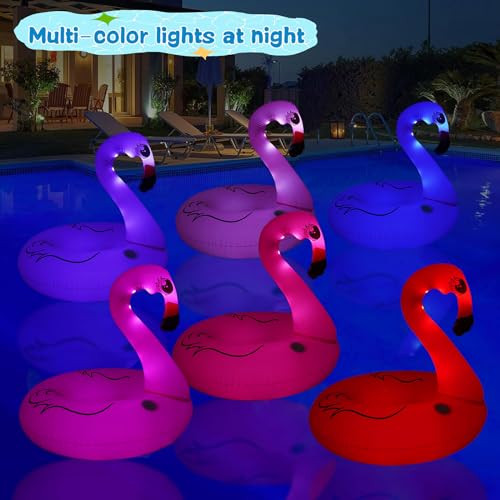 Inflatable Flamingos Pool Float with Colorful Lights, LED Color ...