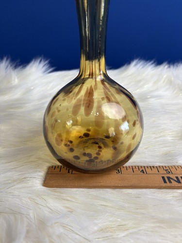 Vintage Amber Tortoise Shell Hand Blown Art Glass Bud Vase Floral 8” | eBay