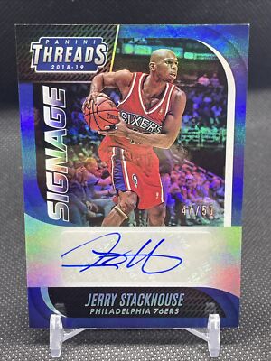 2018-19 Panini Threads Signage Premium /50 Jerry Stackhouse Auto 76ers ...