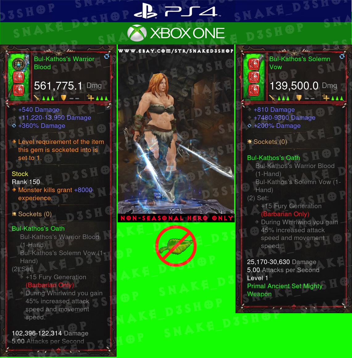 Diablo 3 PS4 - Modded PRIMAL Weapon Set Bul-Kathos Oath - Softcore | eBay