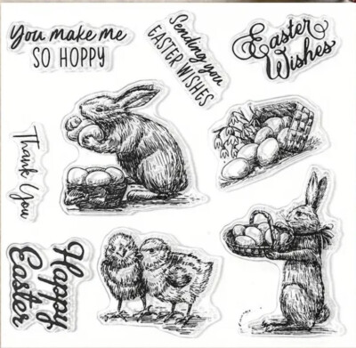 Easter Bunny and Chicks clear cling stamps and Die cuts | eBay
