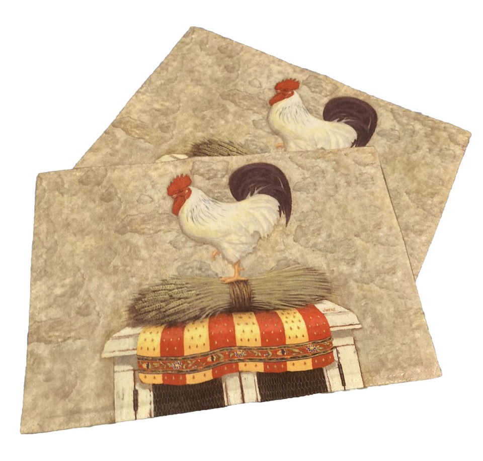 Pair J.Weins Rooster Table/Placemats French Country Colorful Image 17”x ...