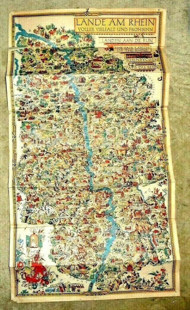 Rhine Germany Map VINTAGE AMAZINGLY DETAILED CARTOON MAP GERMANY FAIR