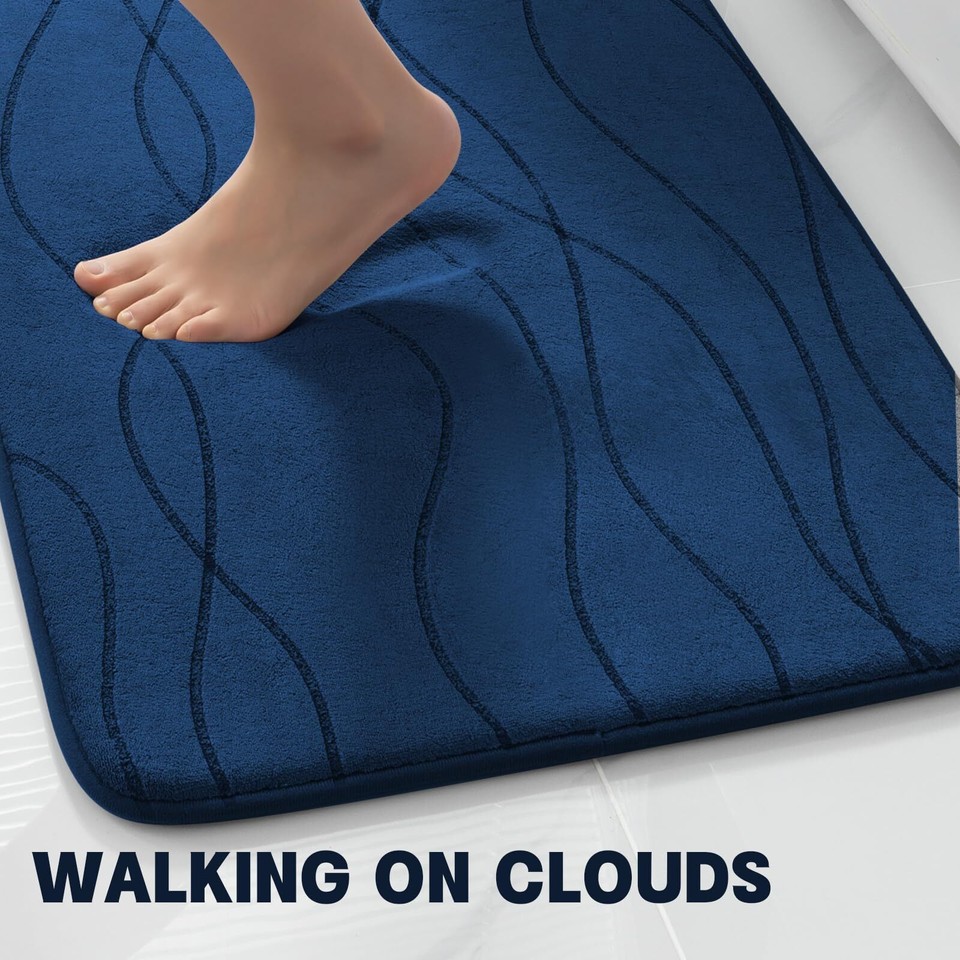 Memory Foam Blue Bathroom Rug Sets 2 Piece Ultra Absorbent Bath Mat for ...