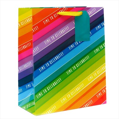 GIFT BAG X LARGE Rainbow Time to Celebrate + Gift Tag Unisex Birthday ...