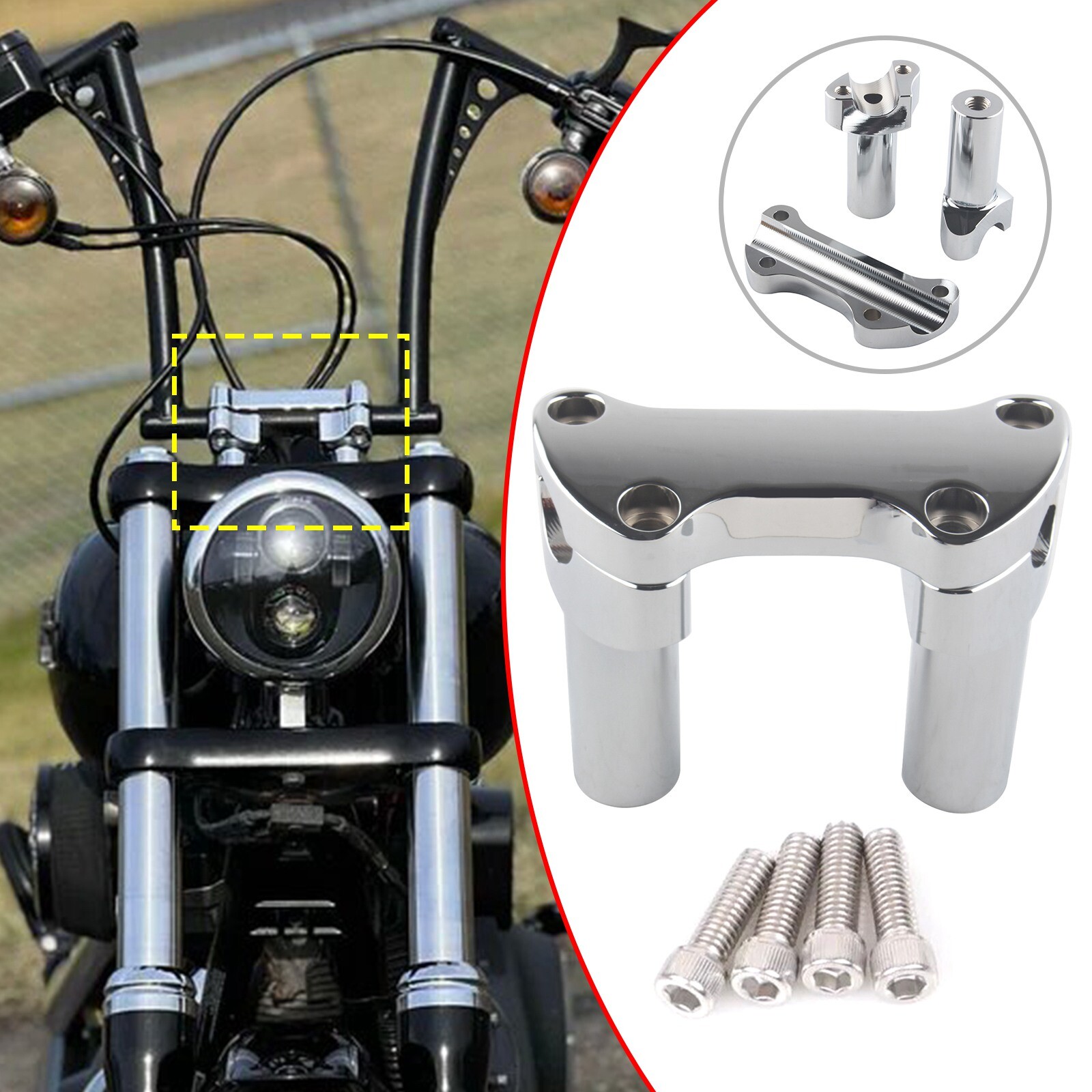 3.5" For Harley Fat Boy Heritage Softail FLSTC Chrome Handlebar Risers Top Clamp | eBay