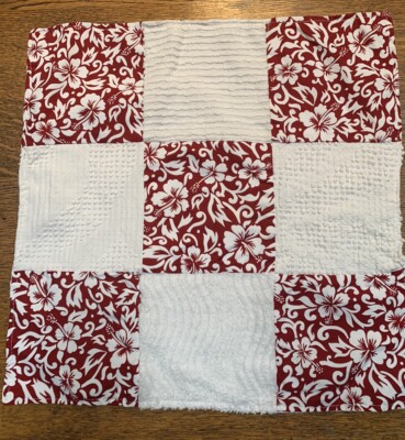 16” Vintage Red Hibiscus patchwork cotton Chenille Bedspread Fabric ...