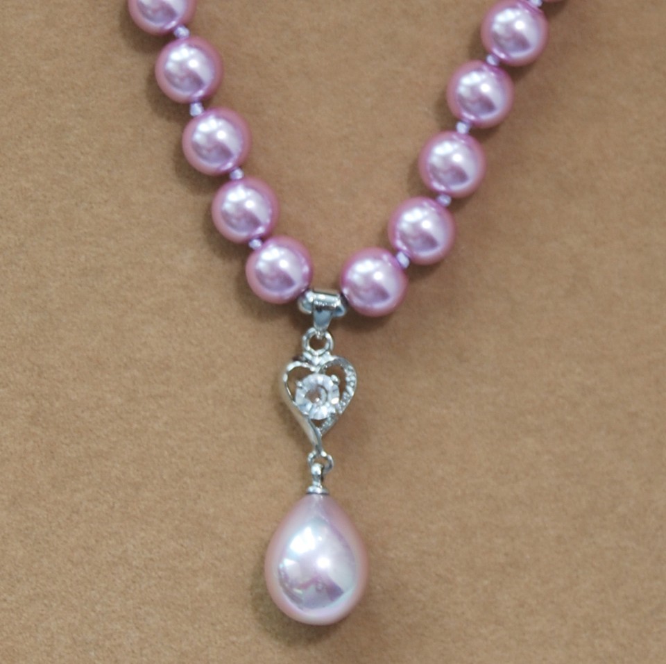 Long 14-24" 8mm Akoya Shell Pearl Round Beads Drop Pendant 12x16mm ...