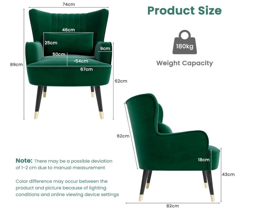 Luxury Blue Velvet Accent Chair Wingback Armchair | Modern Lounge Chair ...