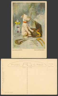BONZO DOG GE Studdy Old Postcard Puppy Hair Pins Box Entanglements GA ...