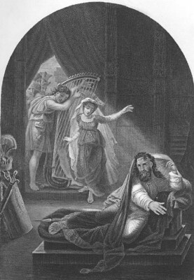 YOUNG BOY DAVID PLAYS HARP FOR ISRAEL KING SAUL ~ 1860 BIBLE Art Print ...