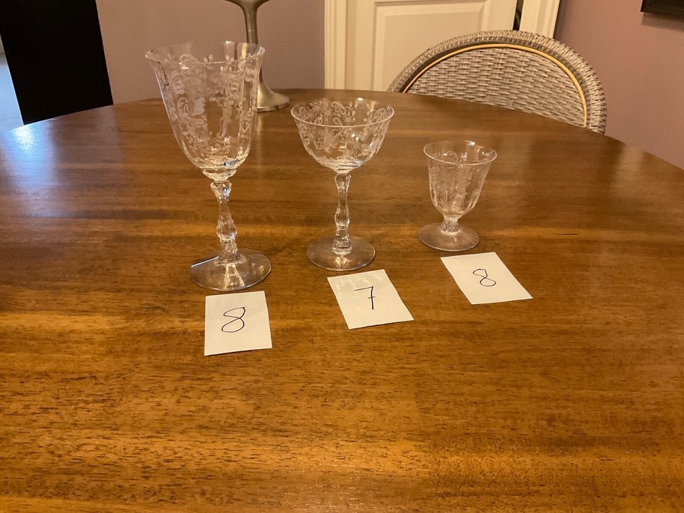 23 fostoria crystal stemware vintage glasses (meadow rose pattern), 3 ...
