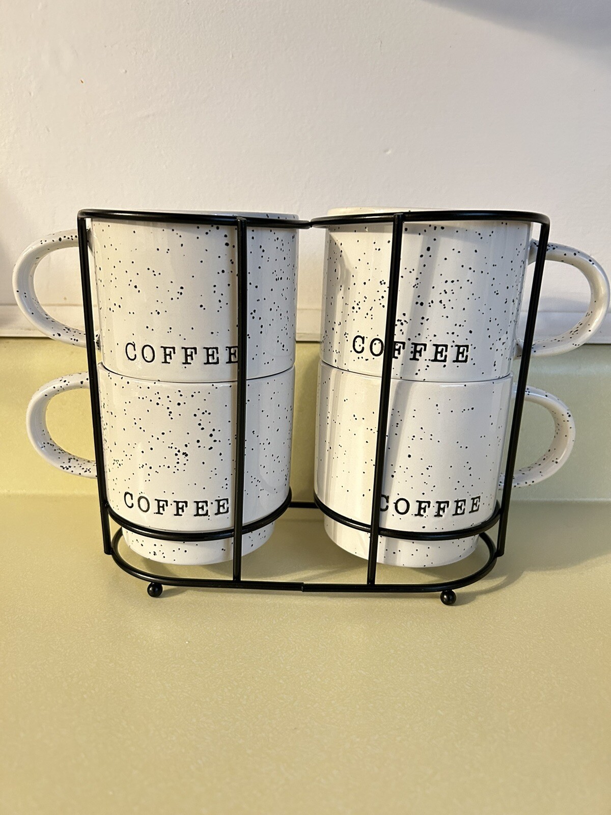 MARKET FINDS White and Black specks Stacking Coffee Mug Cup Set With ...