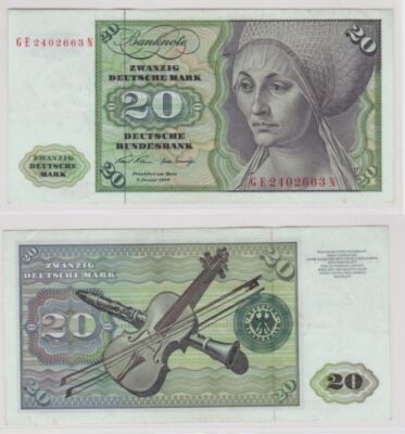 T145705 Banknote 20 DM Deutsche Mark Ro. 271b Schein 2. Jan. 1970 KN GE ...