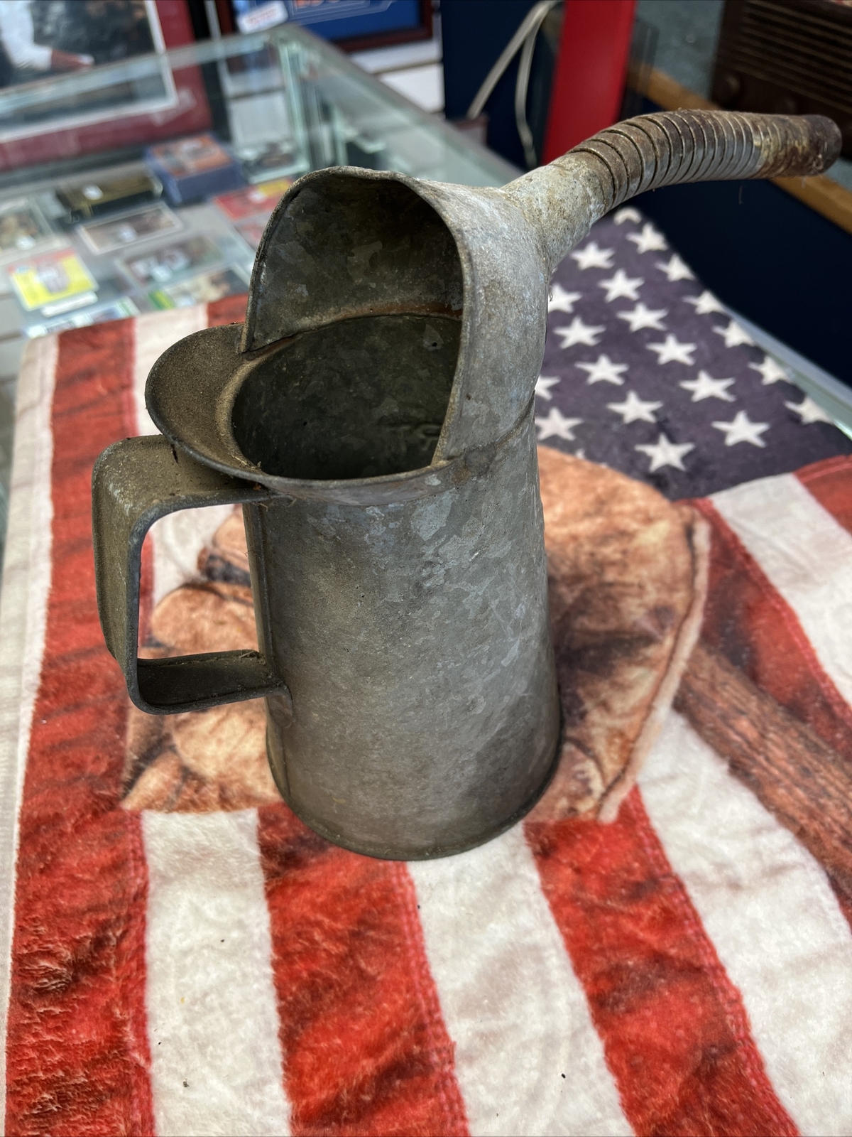 Vintage Galvanized Metal Oil Pitcher Can Flexible Spout One Quart ...