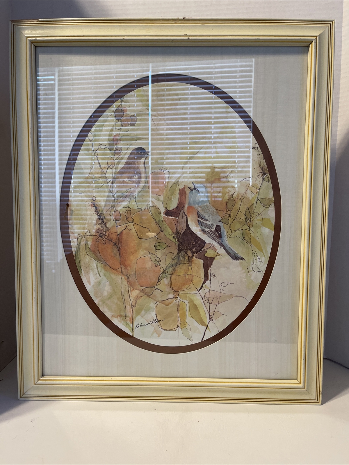 Watercolor Song Blue Birds Matted Print BARBARA WELDON MCM Frame Garden ...