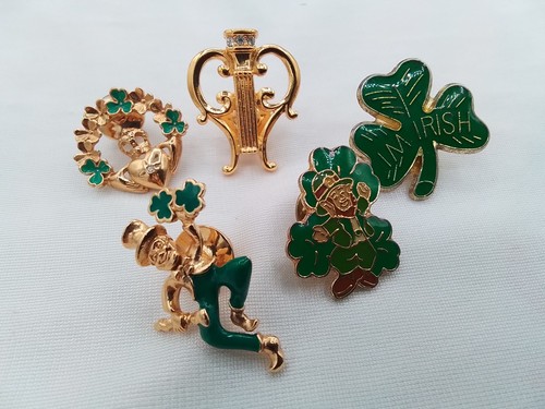5 LOT VINTAGE IRISH THEME BROOCH HAT LAPEL PINS ENAMEL CLADDAGH ...