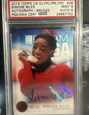 2016 Simone Biles RC Autograph PSA 9 Topps Team USA Olympics Auto 5/50 ...