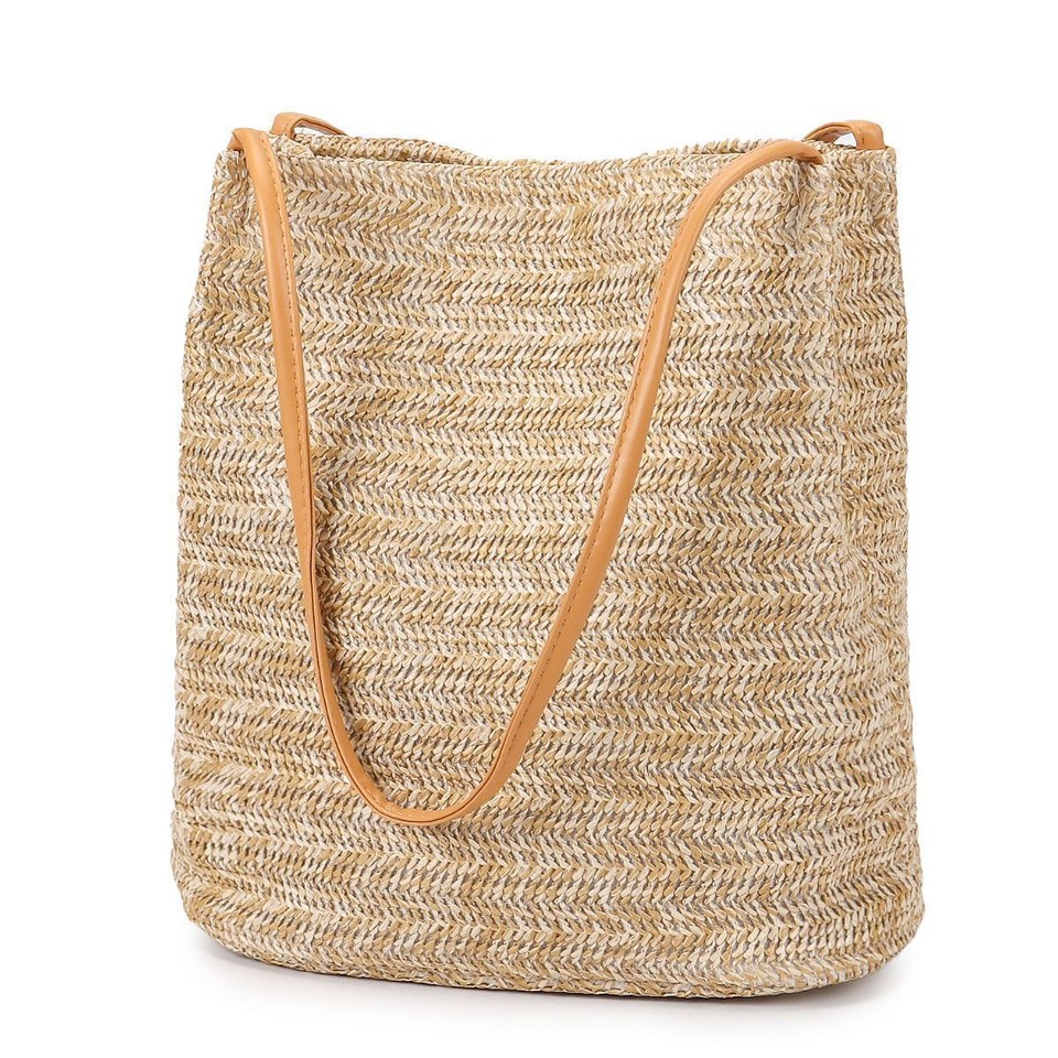 Women Straw Handbag Rattan Straw Bag Shoulder Beach Woven Purse Tote ...