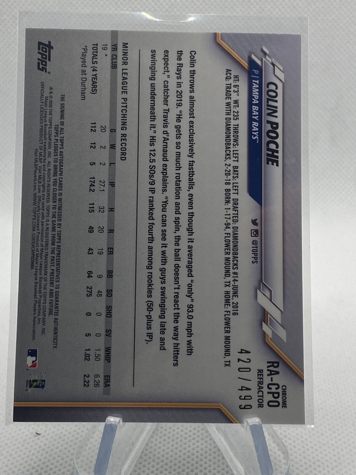 2020 Topps Chrome Rookie Auto SP Refractor /499 Colin Poche #RA-CPO ...