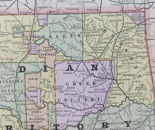 Vintage 1888 INDIAN TERRITORY Map 13"x11" Old Antique Original OKLAHOMA ...