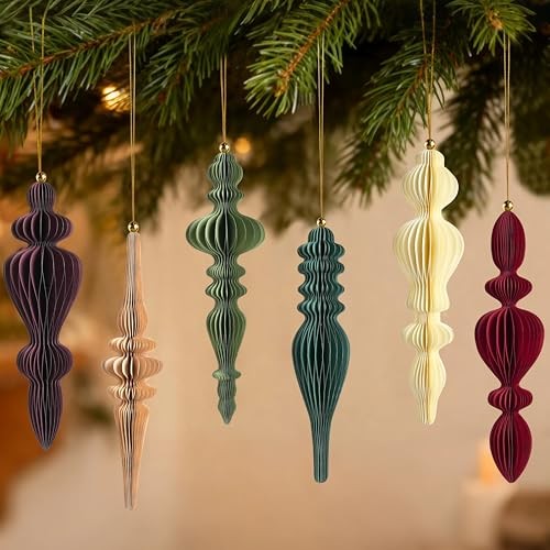 Pcs Finial Christmas Ornaments for Tree, 3D Paper Honeycomb Hanging 6 ...