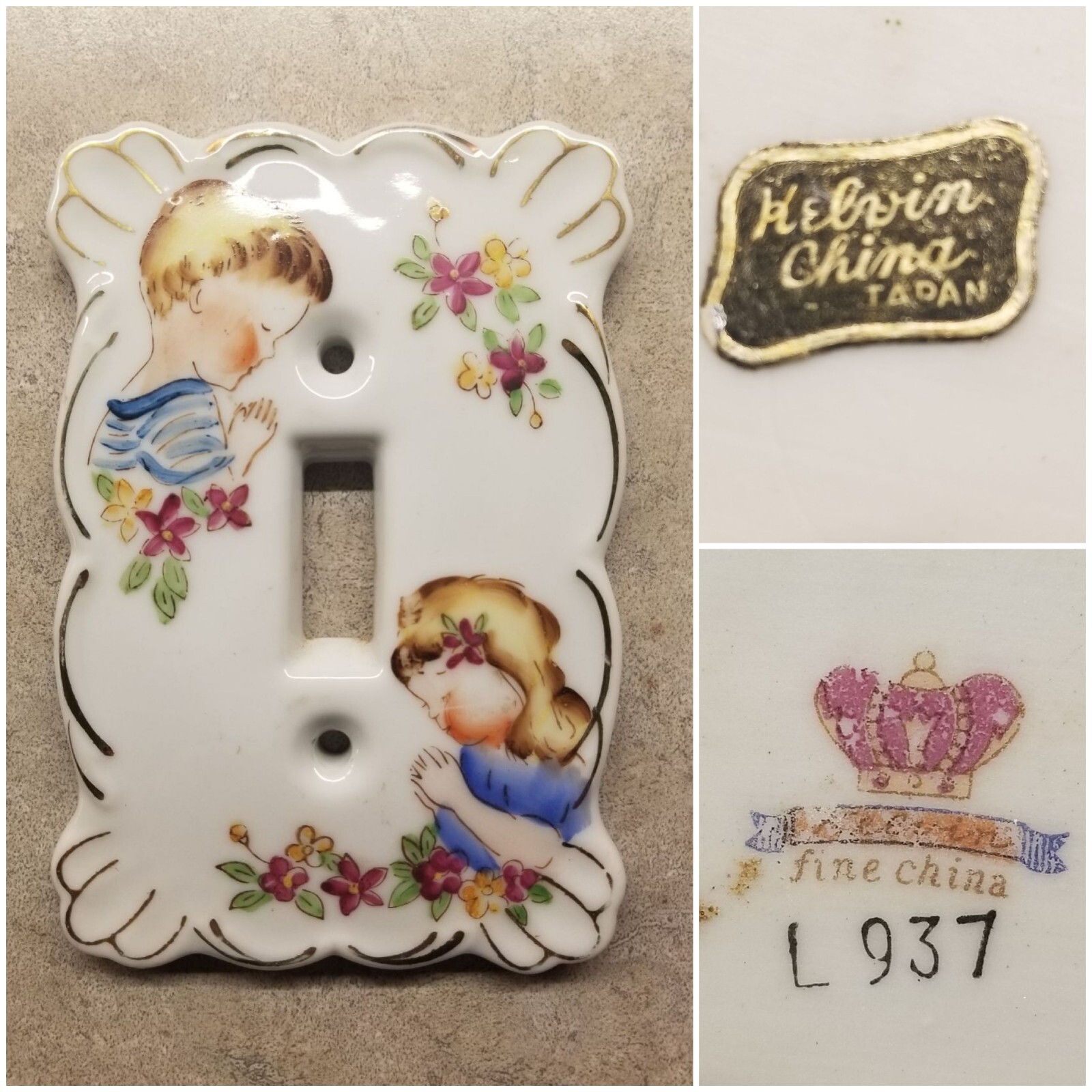 1 Vintage KELVIN CHINA JAPAN Light Switch Plate Children Praying Wall ...