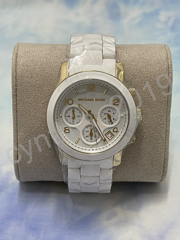 MK5145 Michael Kors Ladies Runway Chronograph White Silicone Gold Steel ...
