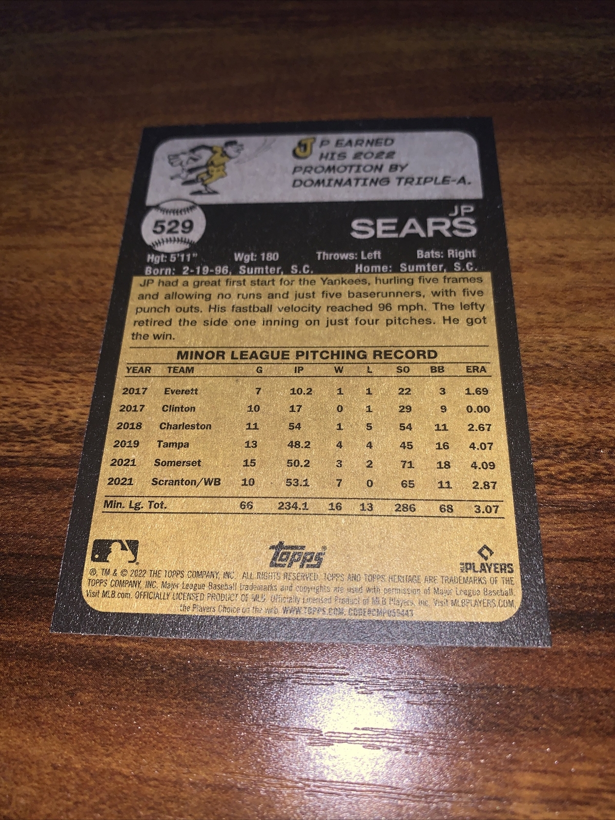 JP Sears Rookie Card 2022 Topps Heritage High Number RC #529 New York ...