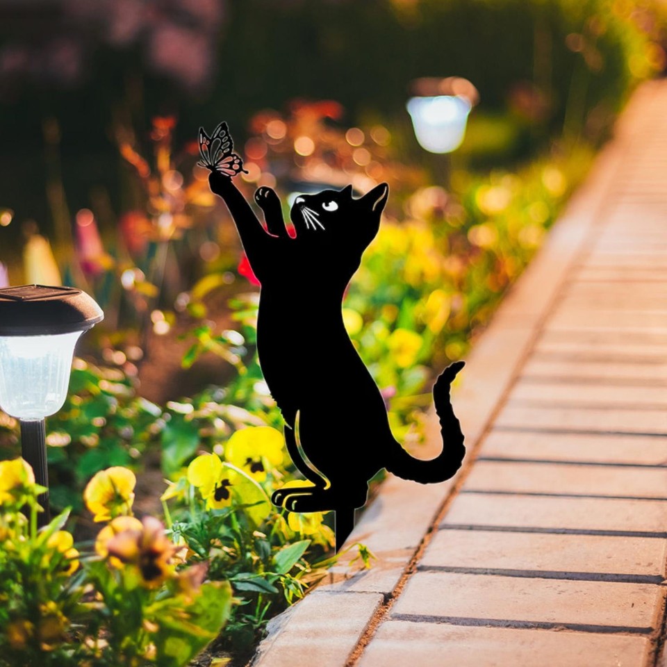 Metal Black Cat Silhouette Yard Decoration Cute Signs Garden Black Cat ...