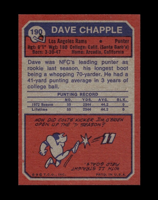 1973 Topps Set-Break #190 Dave Chapple NM-MT OR BETTER *GMCARDS* | eBay