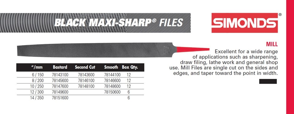 Simonds 78-143100 - 6" Mill Bastard Black Maxi Sharp File 12 Ea | eBay