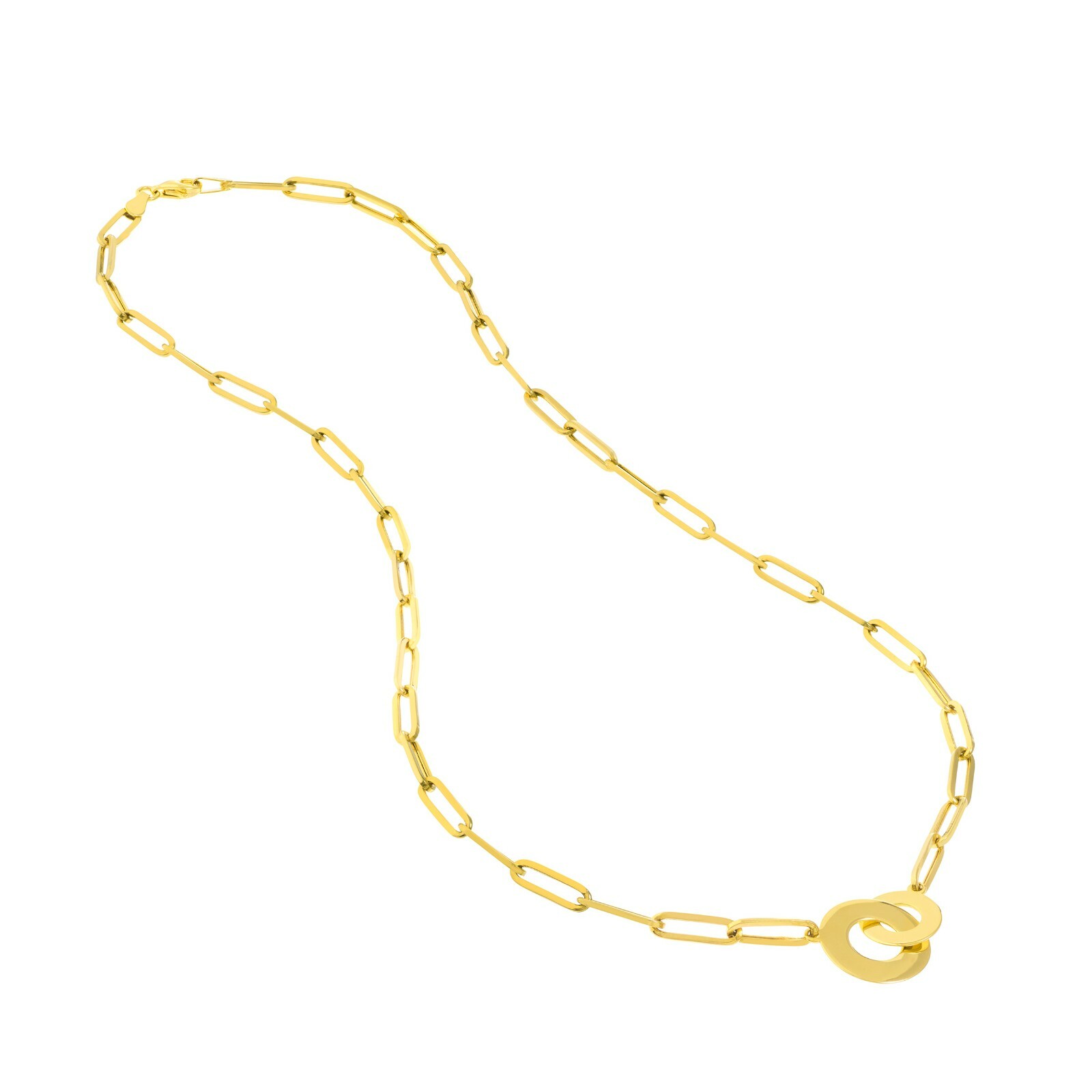 Paperclip Chain Necklace Real 14K Solid Gold Interlocking Circle ...