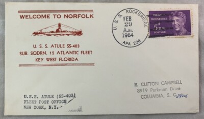 Navy Postal Cover USS Atule SS-403 Submarine Squadron 12 Key West ...