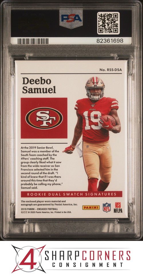 2019 ENCASED DUAL SWATCH SIGNATURES DEEBO SAMUEL RC /50 POP 1 PSA 10 ...