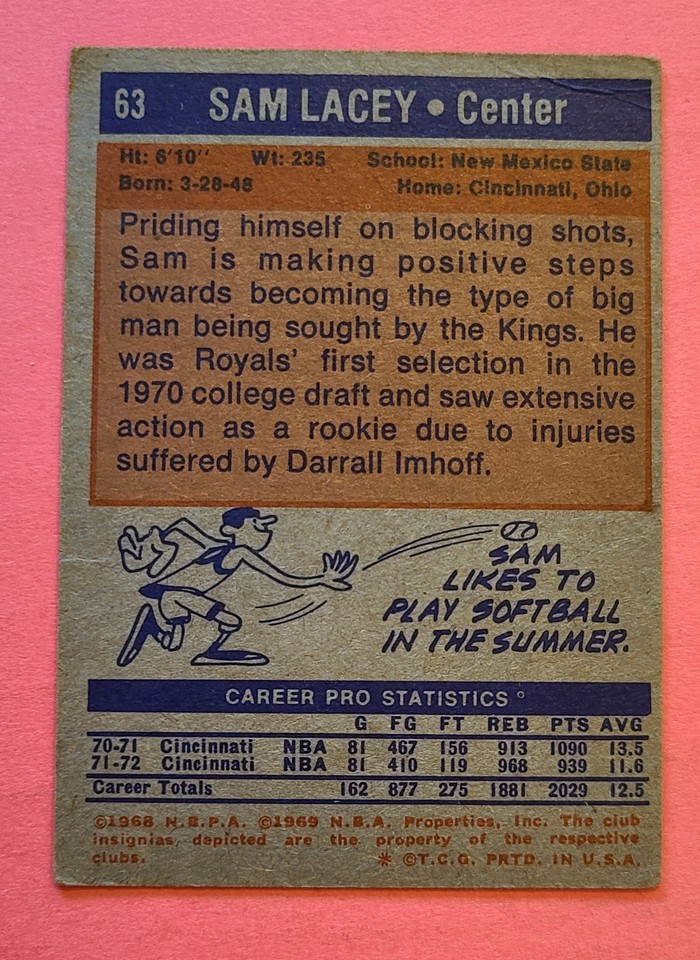 1972 Topps #63 Sam Lacey VG+ | eBay