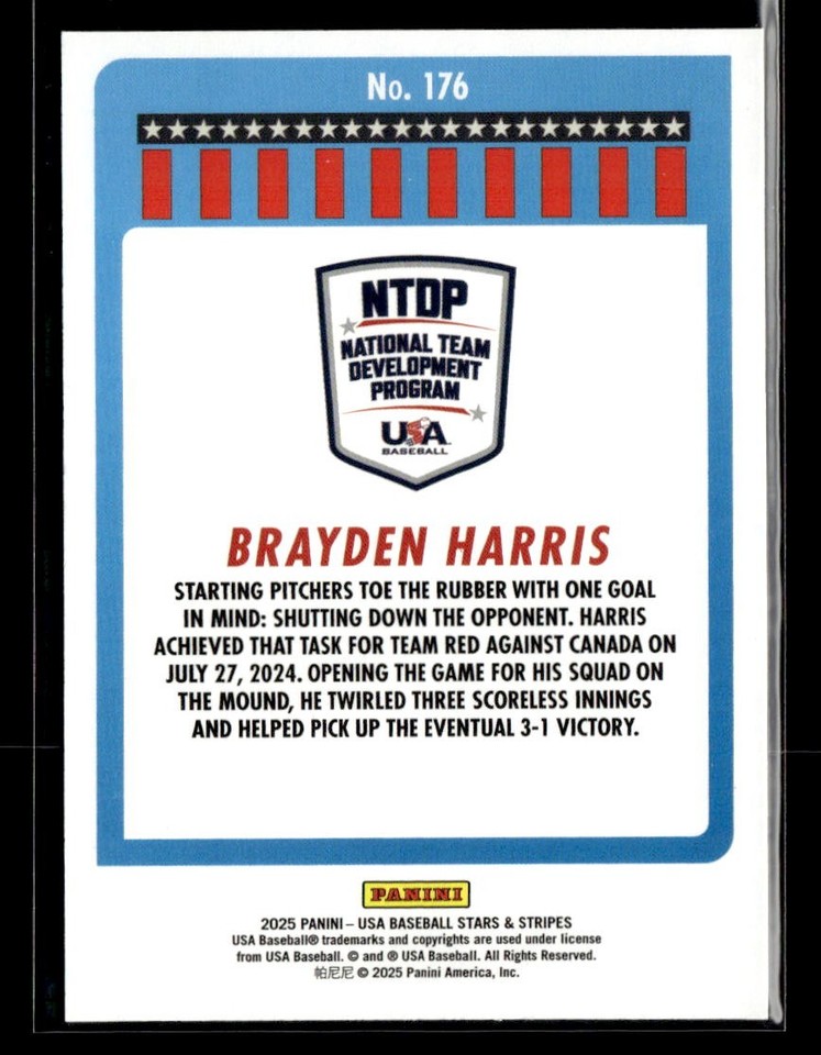 2025 Panini Stars and Stripes USA Baseball #176 Brayden Harris Opening ...