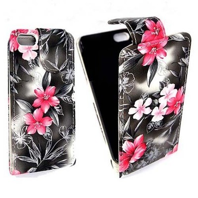 CASE FOR APPLE IPHONE 5 5S SE GREY PINK FLOWER FLIP POUCH PHONE COVER ...