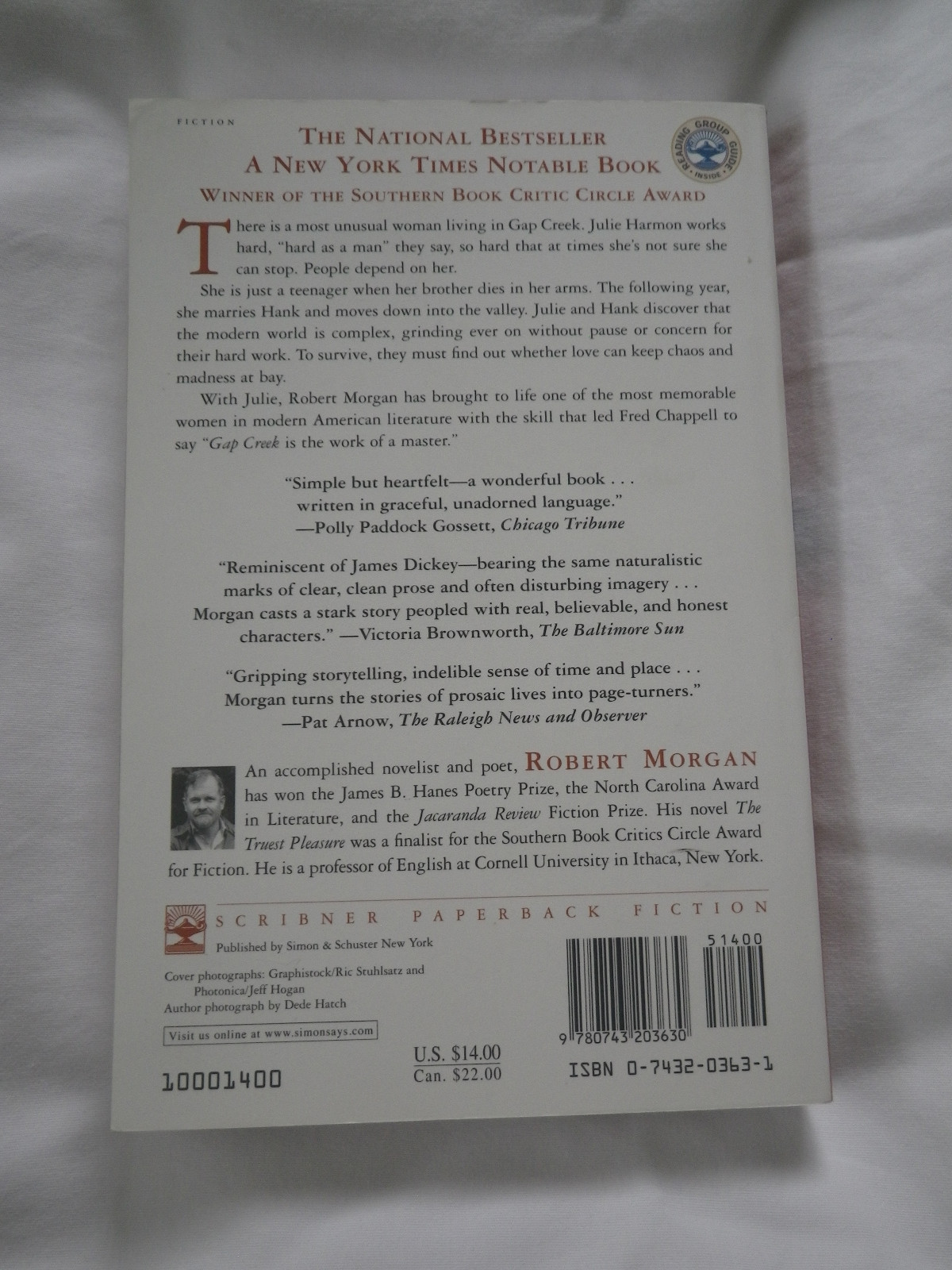 GAP CREEK STORY OF A MARRIAGE ROBERT MORGAN SCRIBNER PAPERBACK FICTION ...