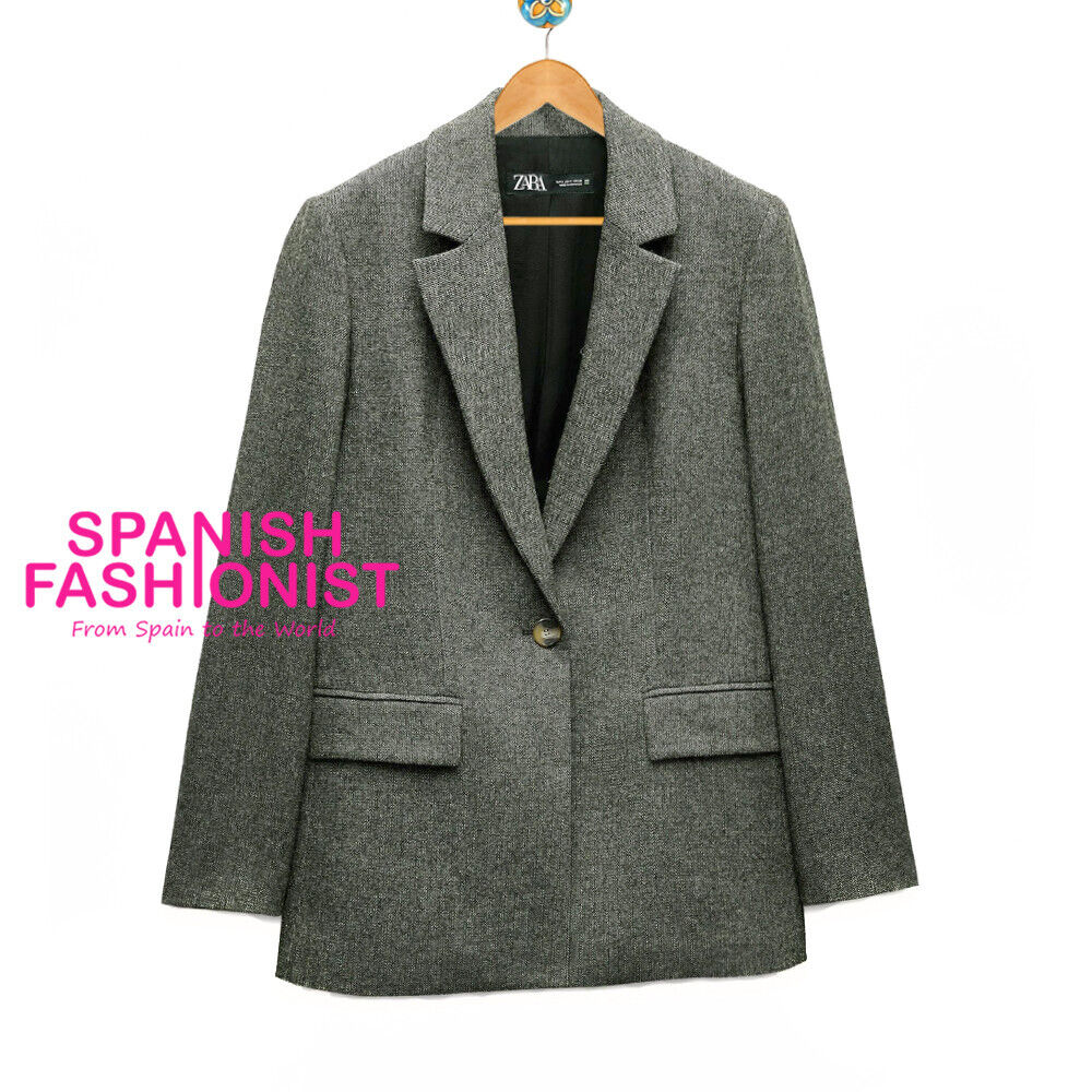 ZARA WOMAN SS25 STRAIGHT CUT WOOL BLEND HERRINGBONE BLAZER ZARA WOMAN SS25 STRAIGHT CUT WOOL BLEND HERRINGBONE BLAZER