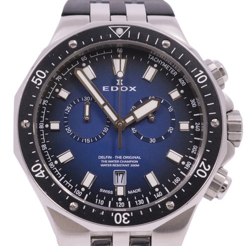 EDOX Delfin Chronograph Quartz Men's Watch Blue Dial Genuine Rubber ...