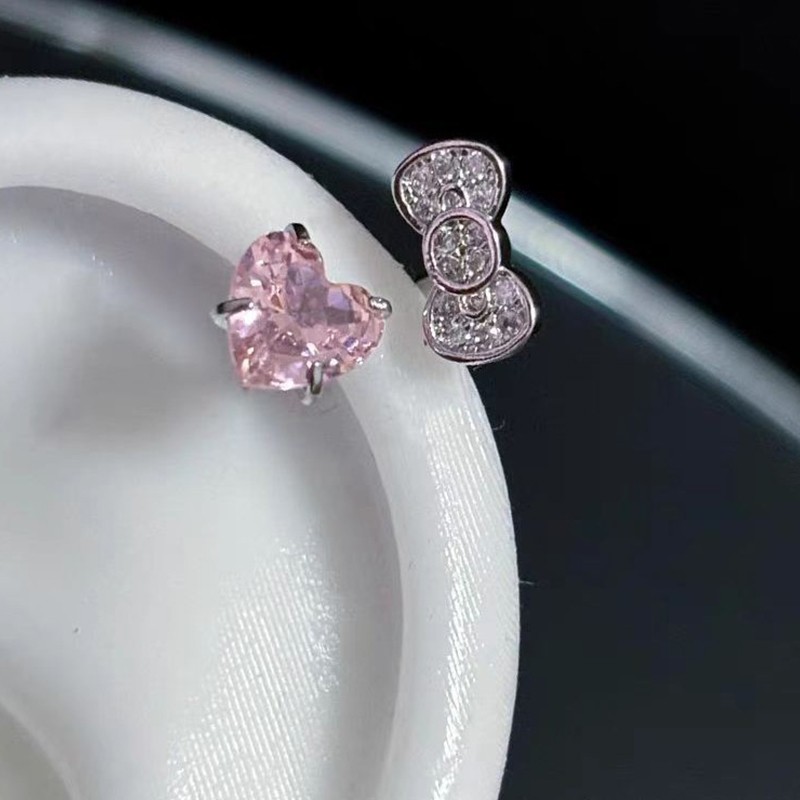 Cute Bow Heart Ear Bone Nail Fashion Delicate Earrings Jewelry ...