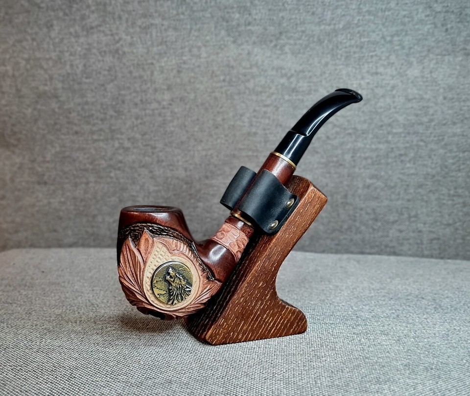 Long Pipe WOLF Wood carved smoking pipe Tobacco Pipes Wooden Pipe 9mm ...
