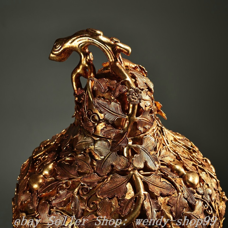 Old Chinese Dynasty Copper 24 K Gold Lion Head Bat Gourd Calabash ...