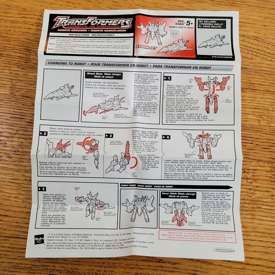 Transformers Robots in Disguise 2002 Storm Jet, Instructions, & 2 ...